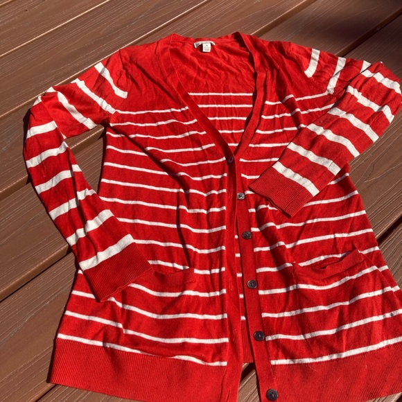 GAP | Sweaters | Gap Red Striped Cardigan With Pockets | Poshmark